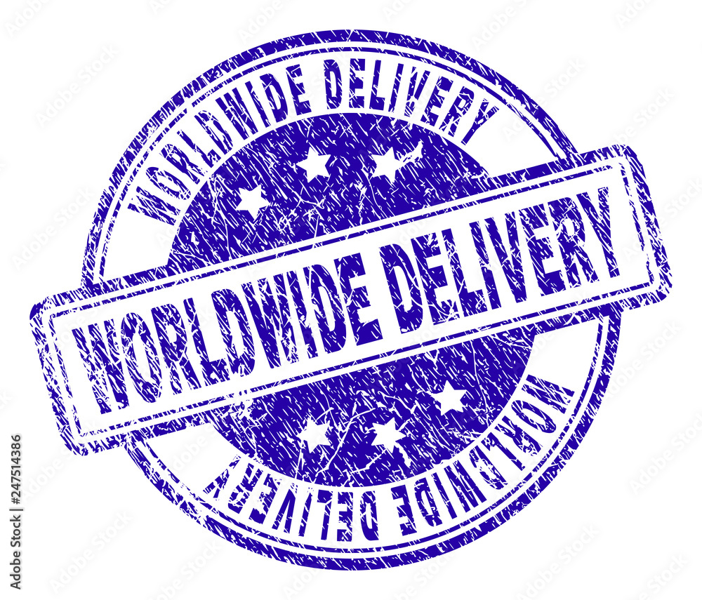 WORLDWIDE DELIVERY stamp seal watermark with grunge texture. Designed ...