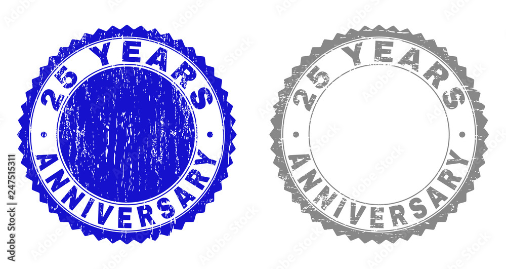 Vettoriale Stock 25 YEARS ANNIVERSARY stamp seals with grunge texture ...