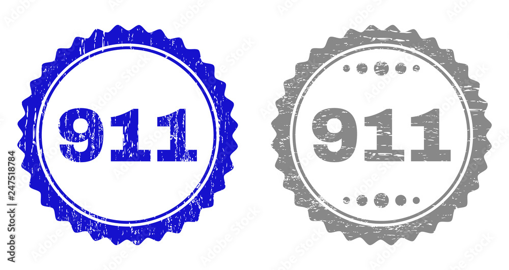 911 stamp seals with grunge texture in blue and gray colors isolated on ...