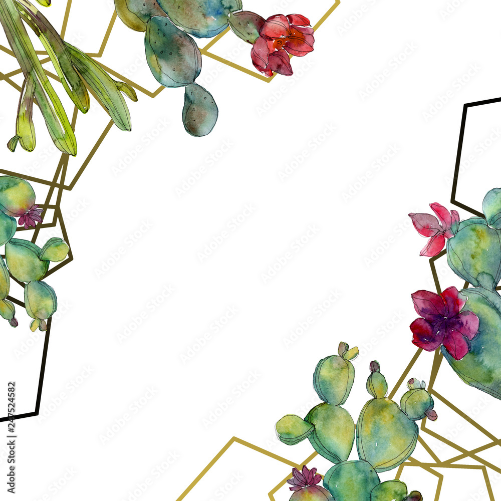 Green cactus floral botanical flower. Watercolor background ...