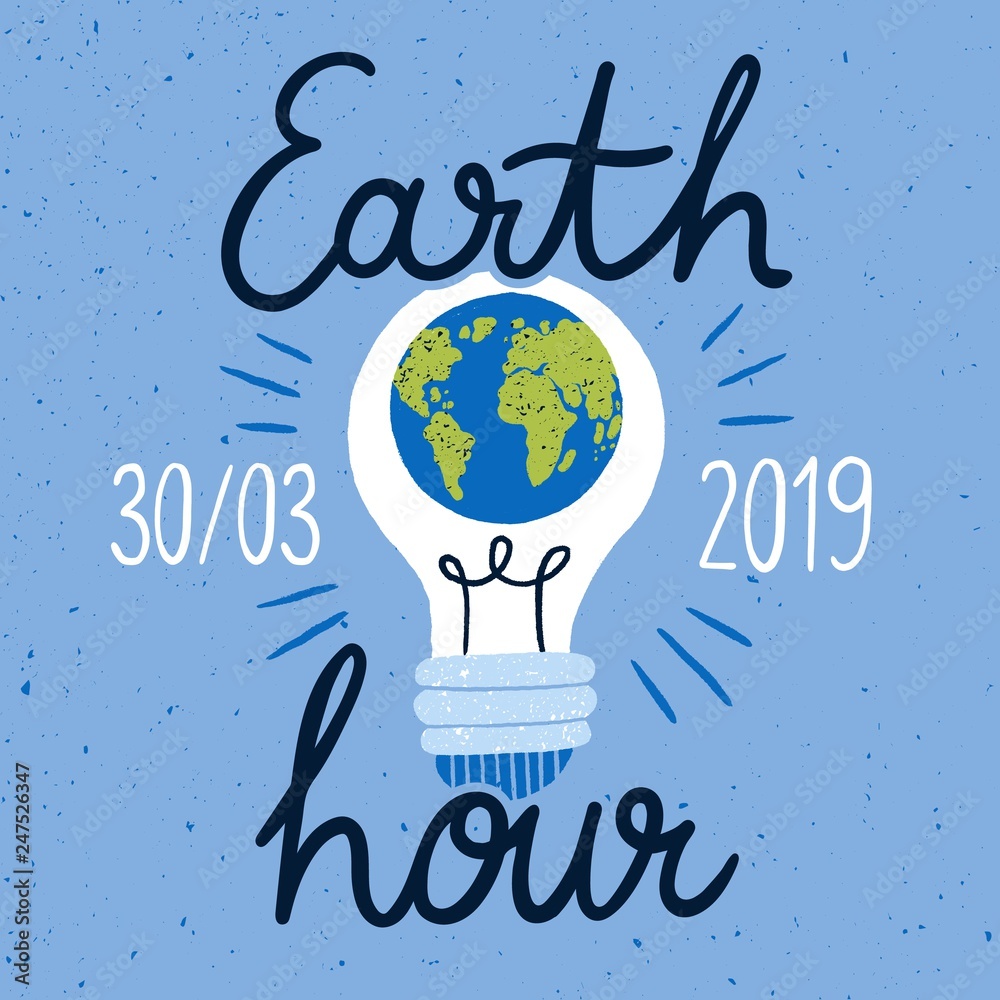 Earth Hour campaign banner with planet inside light bulb and ...