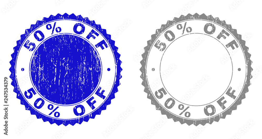 50% OFF stamp seals with grunge texture in blue and gray colors ...