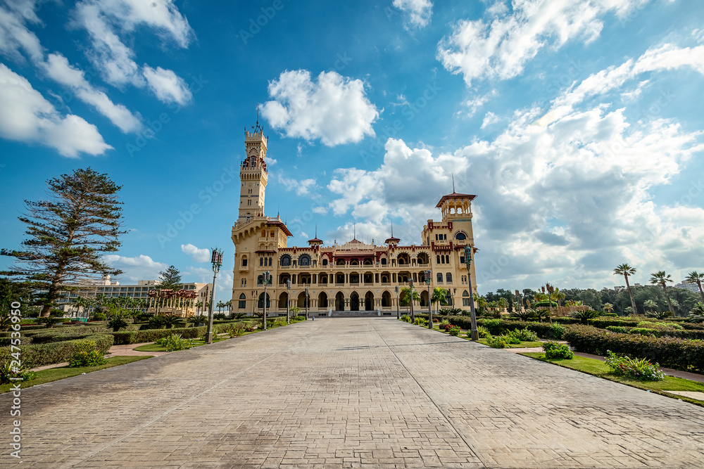 .Royal Palace of the 1930s in Turkish and Florentine styles in a palm ...