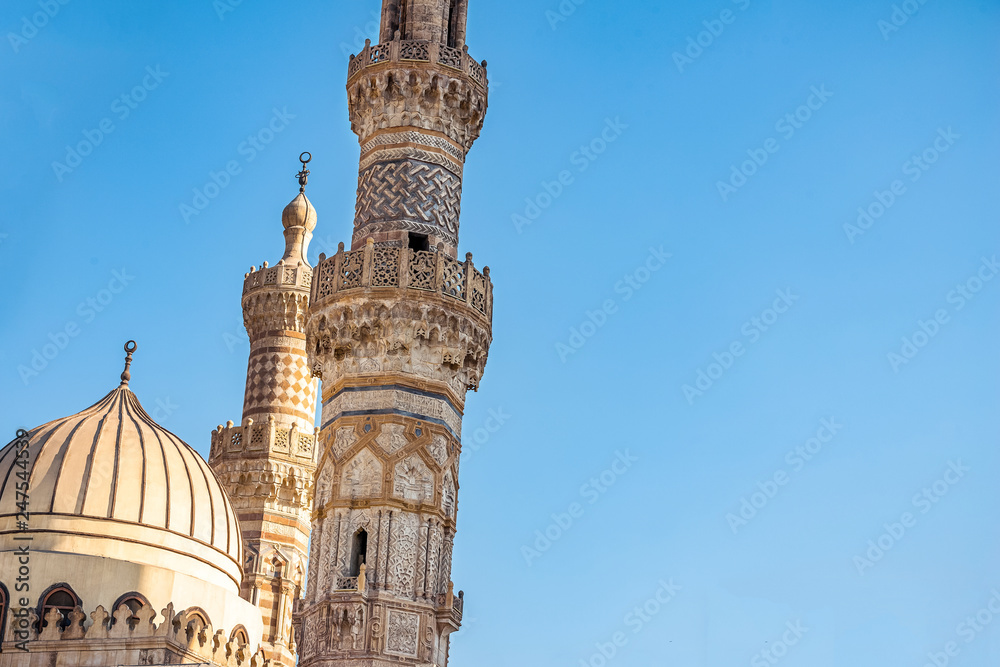 minarets of the ancient al-Azhar mosque in the center of Cairo Stock ...