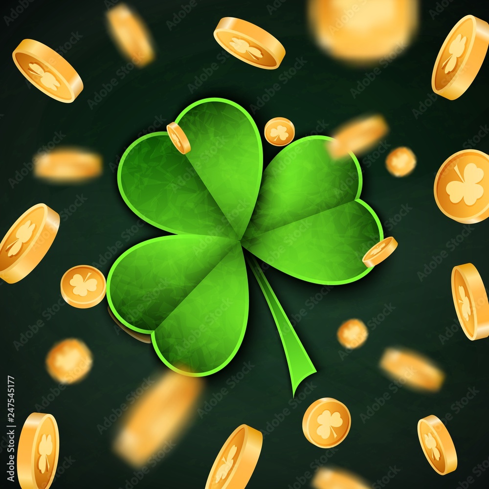 3d Gold lucky coins and Saint Patrick Day traditional symbol shamrock ...