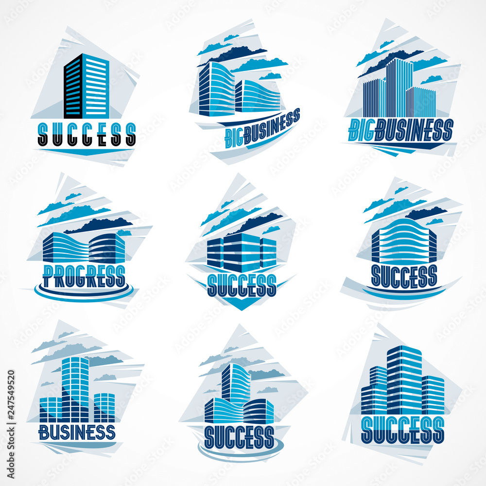 Office buildings set, modern architecture vector illustrations ...