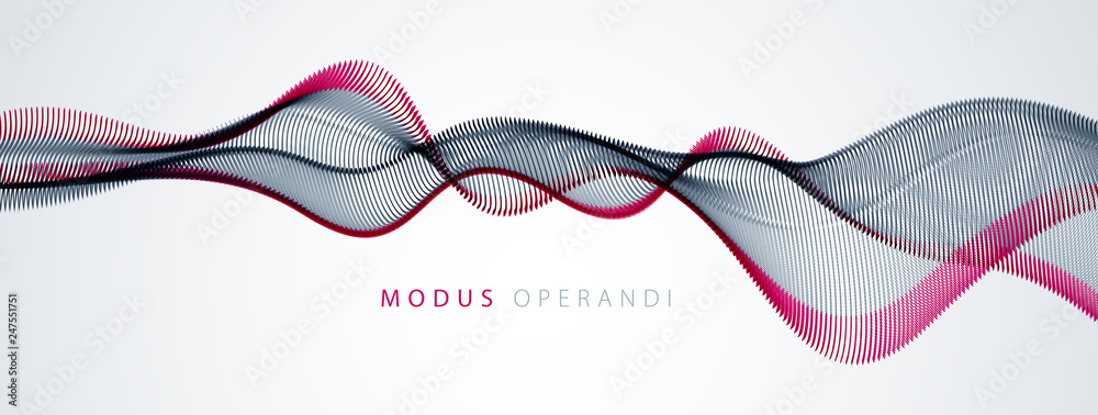 Flowing energy particles, wave of blended dots. Curved dotted 3d lines ...