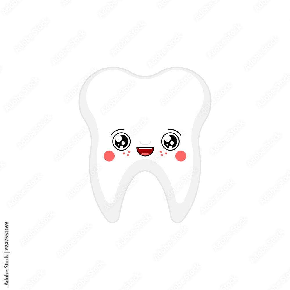 Tooth kawaii Cute cartoon. Funny Teeth. Sweet vector illustration Stock ...