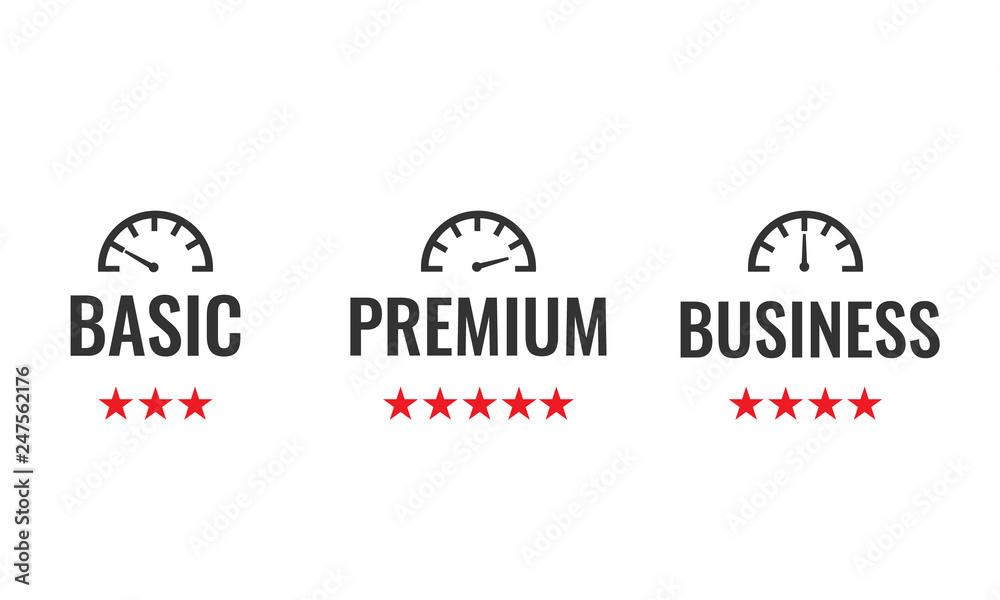 Infographic or compare template with speedometer elements. Rating meter ...