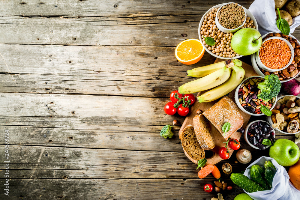 Healthy food. Selection of good carbohydrate sources, high fiber rich ...