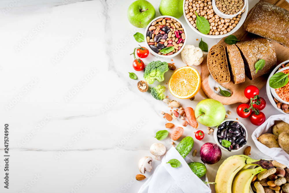 Healthy food. Selection of good carbohydrate sources, high fiber rich ...