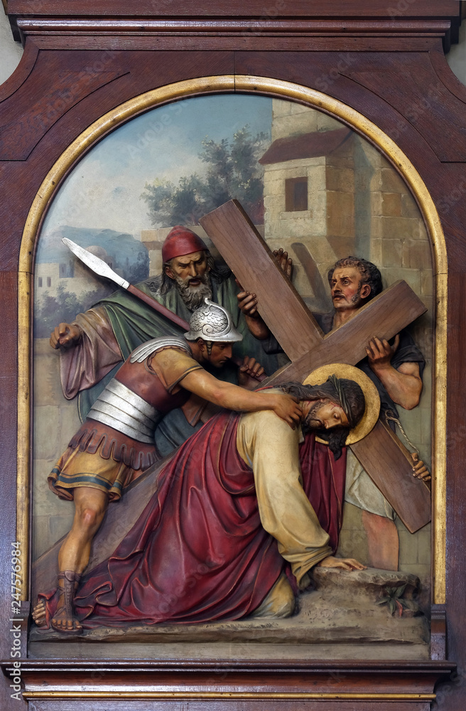 3rd Stations of the Cross, Jesus falls the first time, Basilica of the ...