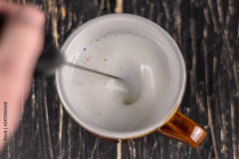 top view of glass milk. Glass of Milk From Above black background ...
