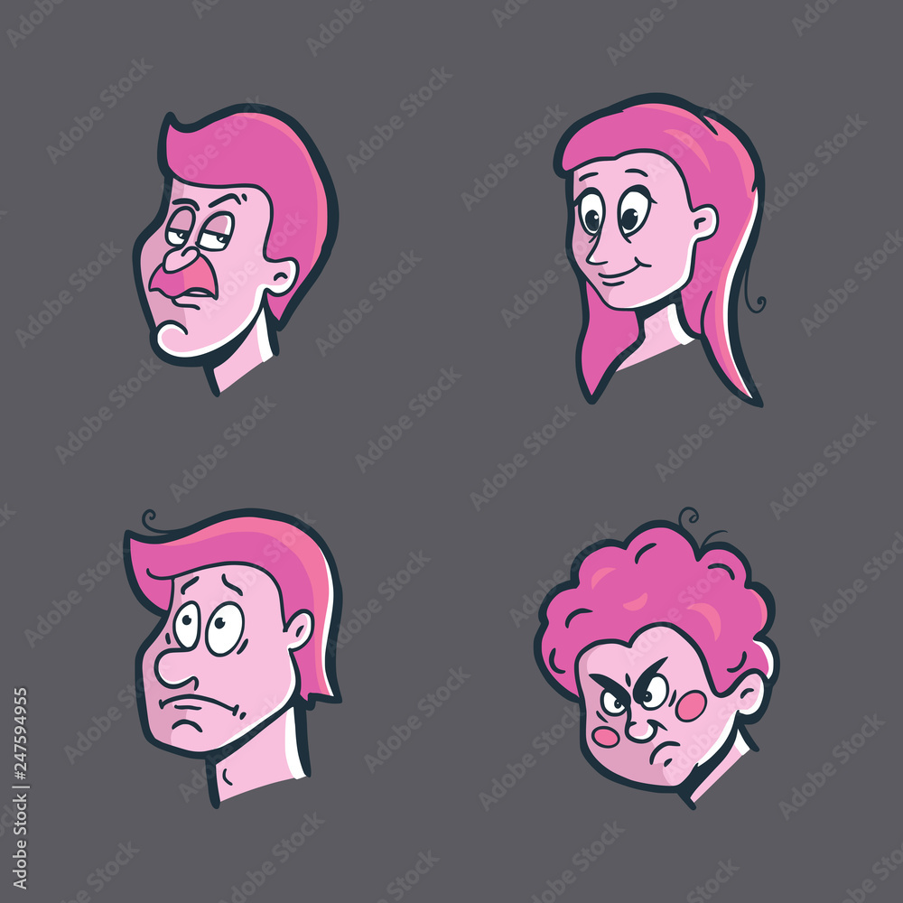ภาพประกอบสต็อก Emoticons, emoji set with facial expressions. Sticker ...