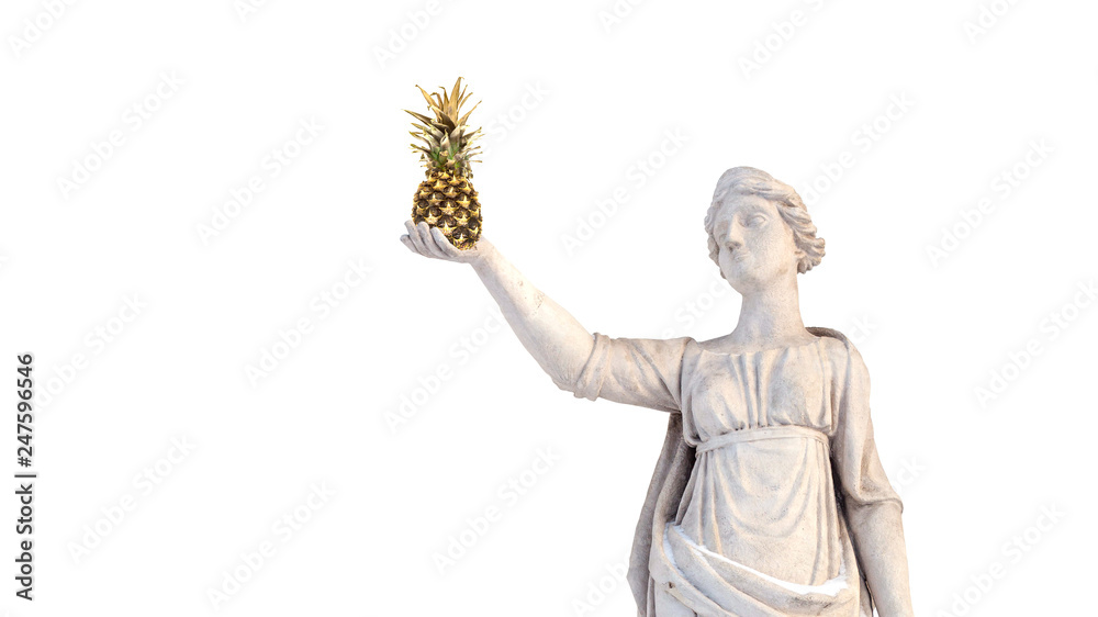 Sculpture of the ancient Greek god Latona with pineapple in his hands ...