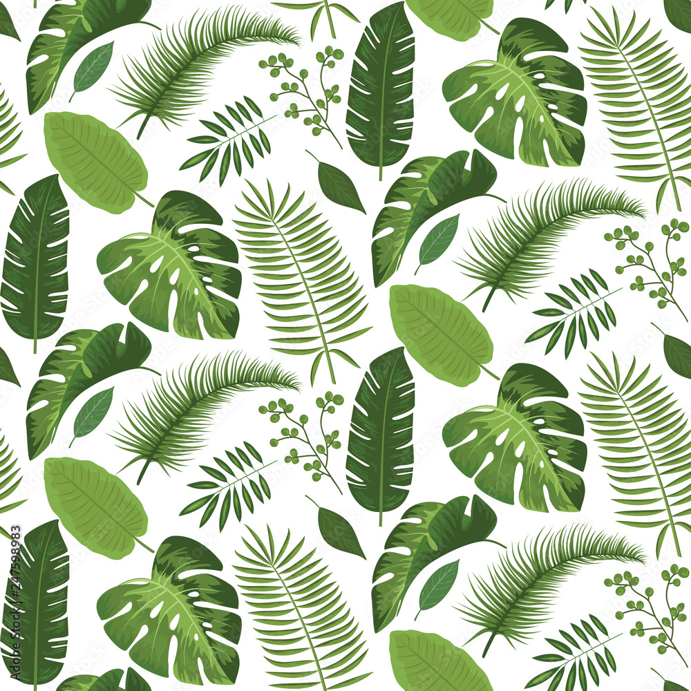 Seamless Tropical Leaves Pattern Design Stock Vector Adobe Stock