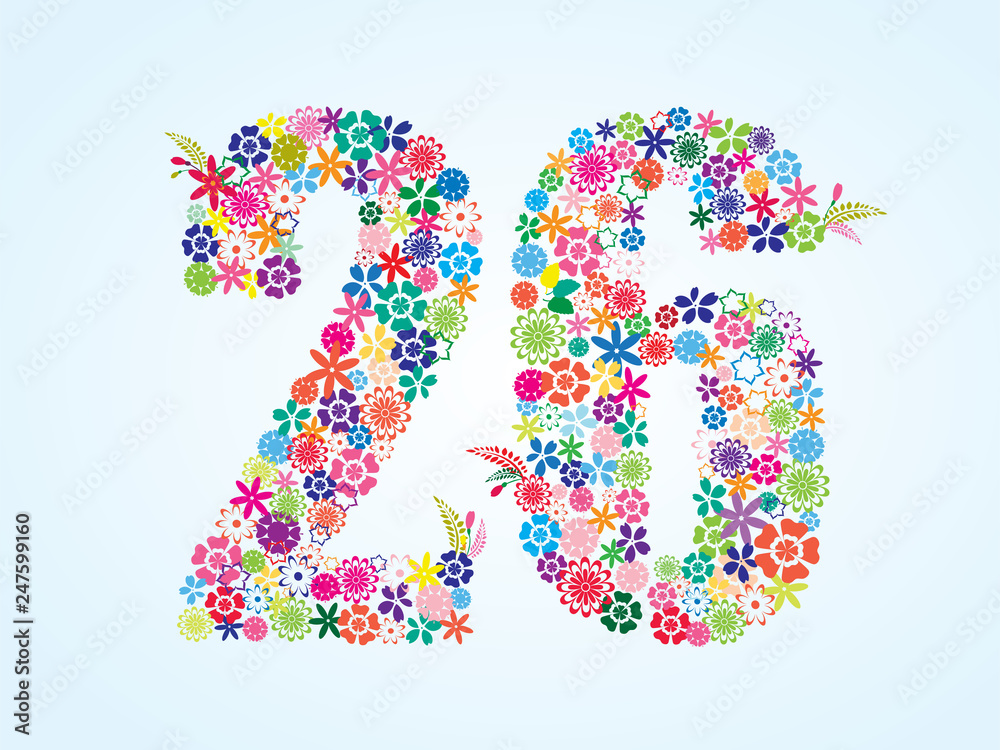 Vector Colorful Floral 26 Number Design isolated on white background ...