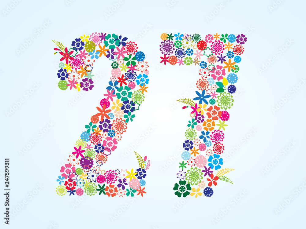 Vector Colorful Floral 27 Number Design isolated on white background ...