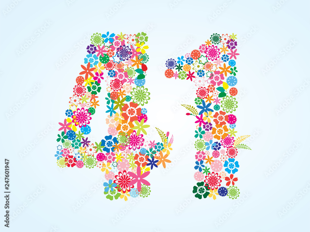 Vector Colorful Floral 41 Number Design isolated on white background ...
