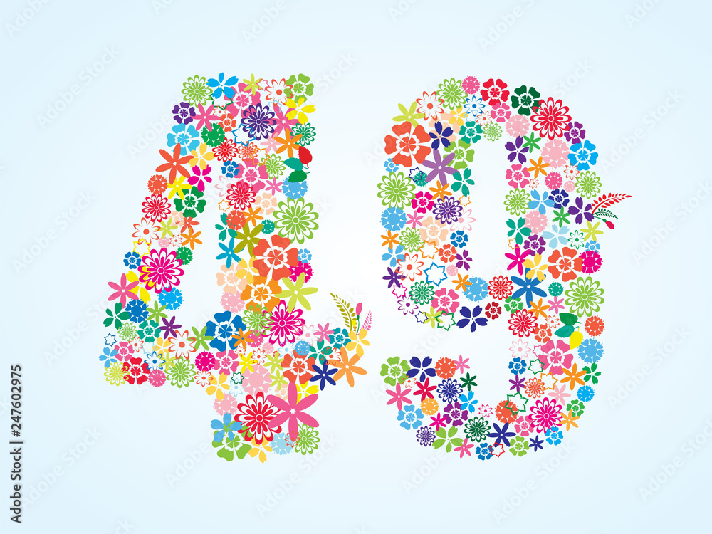 Vector Colorful Floral 49 Number Design isolated on white background ...