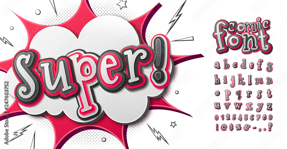 Cool comic font, cartoon kid's alphabet in style of comics, pop art ...
