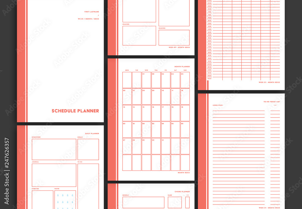 Personal Planner Layout Set with Orange Accents Stock Template | Adobe ...