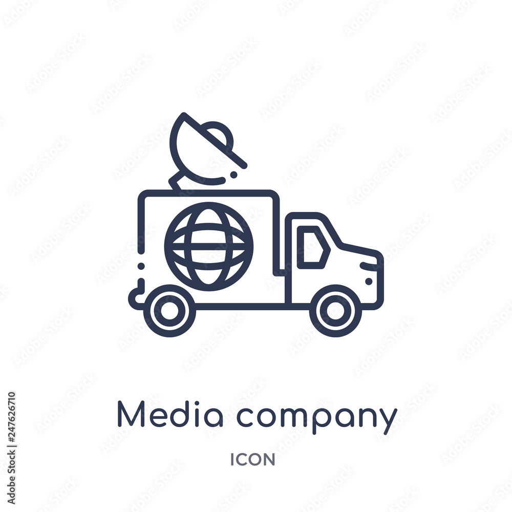 media company truck with satellite icon from transport outline ...