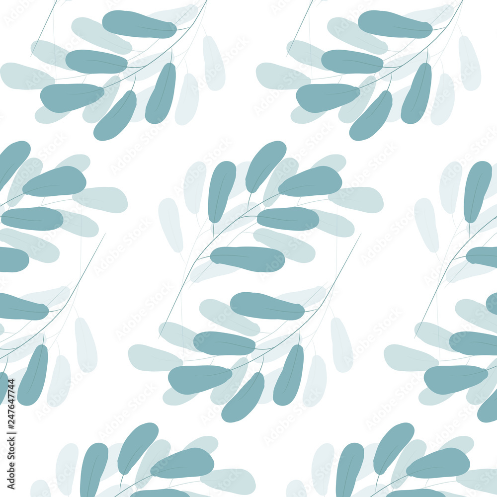 Seamless pattern with light blue leaves. Pastel. Pattern is saved in ...