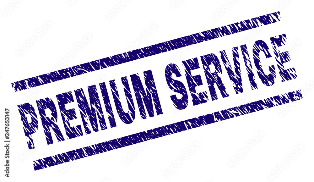 PREMIUM SERVICE seal print with grunge style. Blue vector rubber print ...