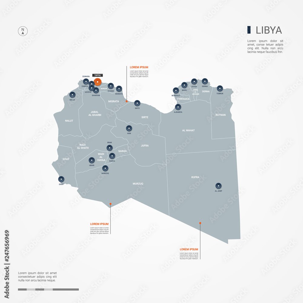 Libya map with borders, cities, capital and administrative divisions ...