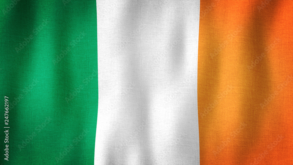 Ireland flag waving in the wind. Closeup of realistic Irish flag with ...