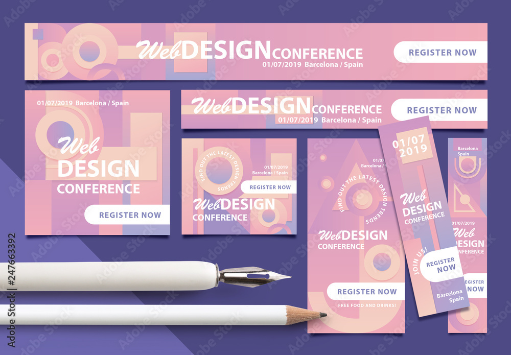 Web Banner Layouts with Pastel Geometric Patterns Stock Template ...