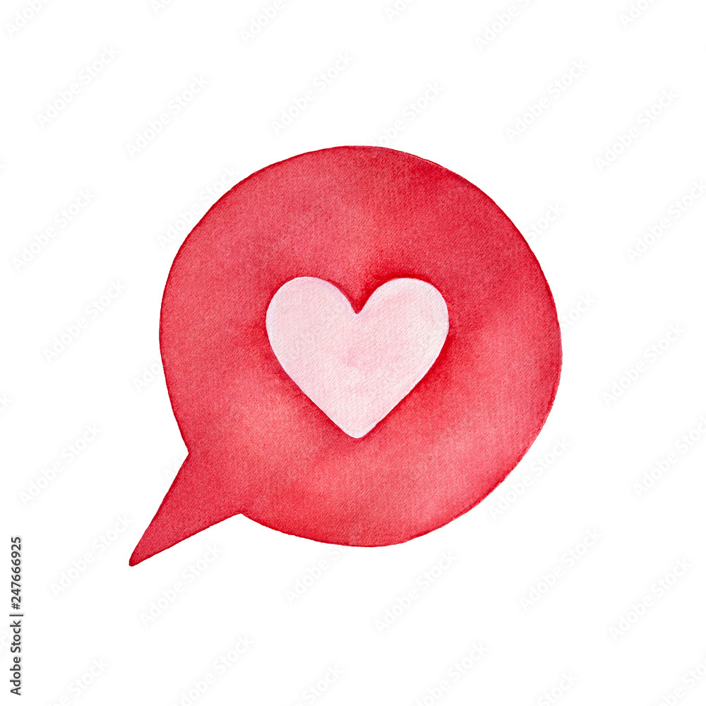 Cute pink heart in round bright speech bubble shape. Symbol of ...