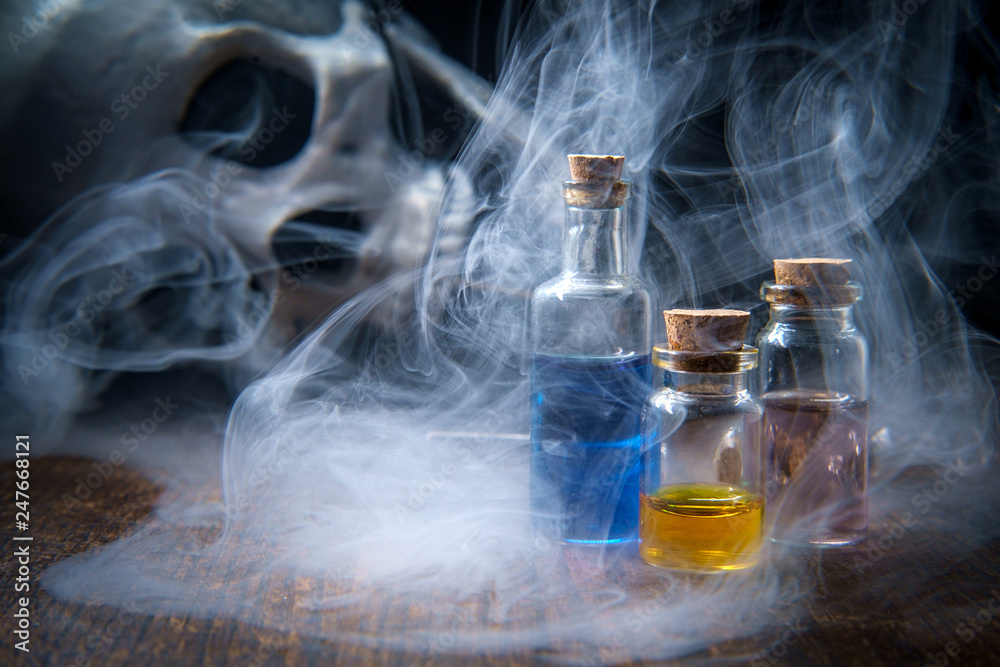 Skull Assorted Poison Bottles Stock Photo | Adobe Stock