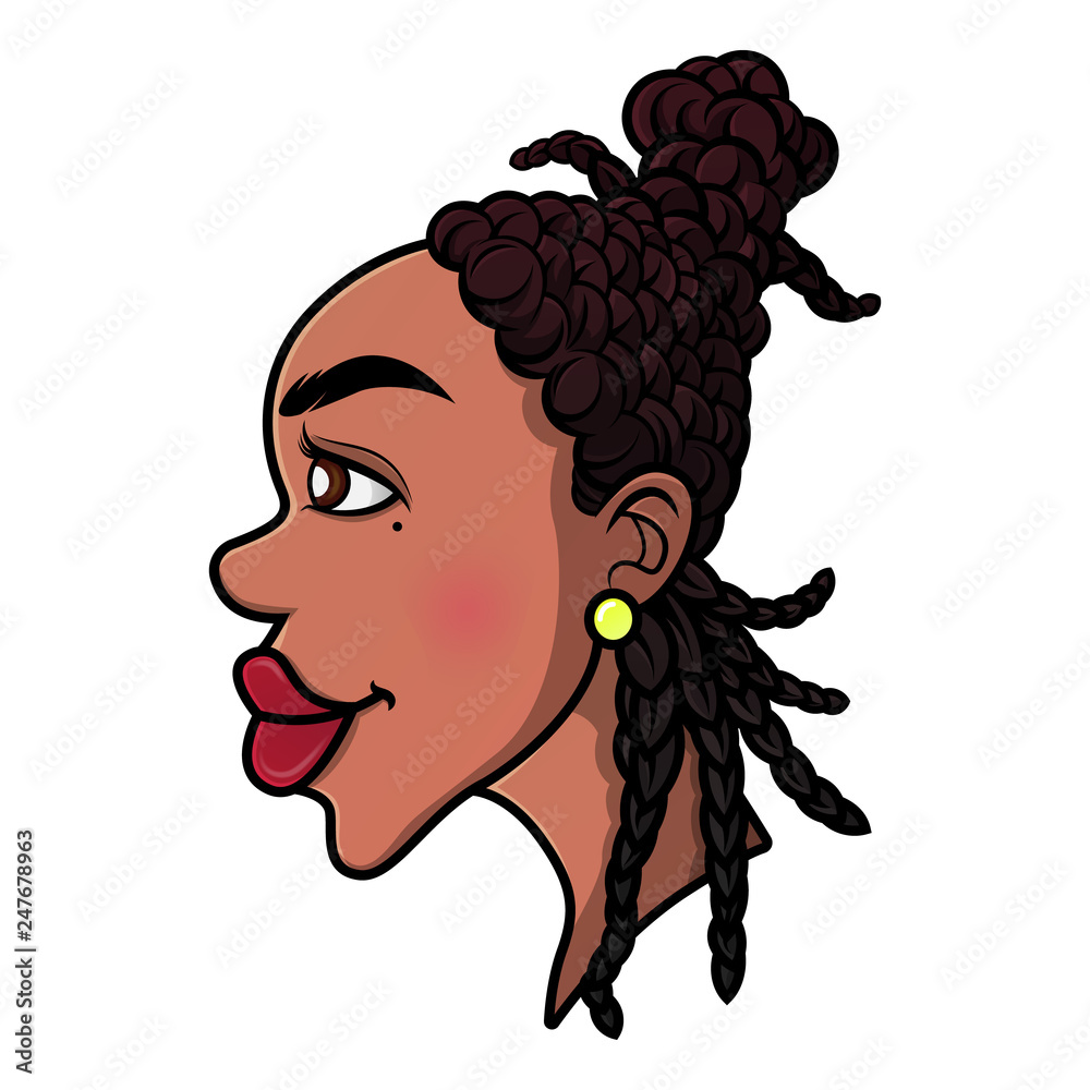 Vecteur Stock Girl with dreadlocks hair tied for reggae style, side ...