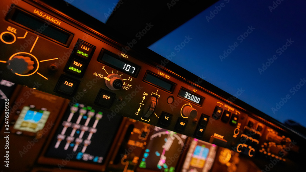 Boeing 747 airplane cockpit Stock Photo | Adobe Stock