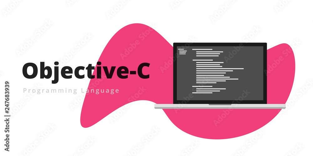 Learn to code Objective-C programming language with script code on laptop screen, programming ...