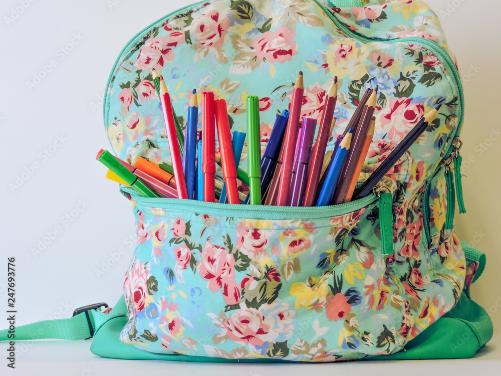 Back to school concept. School backpack and school supplies on white ...