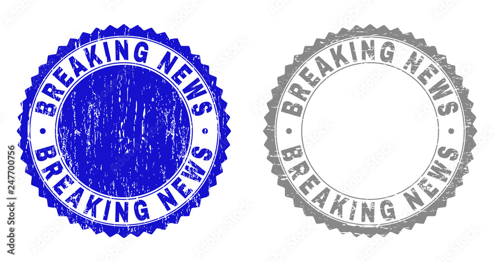 Grunge BREAKING NEWS watermarks isolated on a white background. Rosette ...