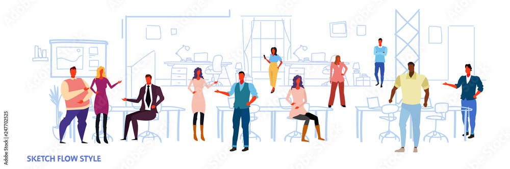 business people work in co-working office open space center interior ...