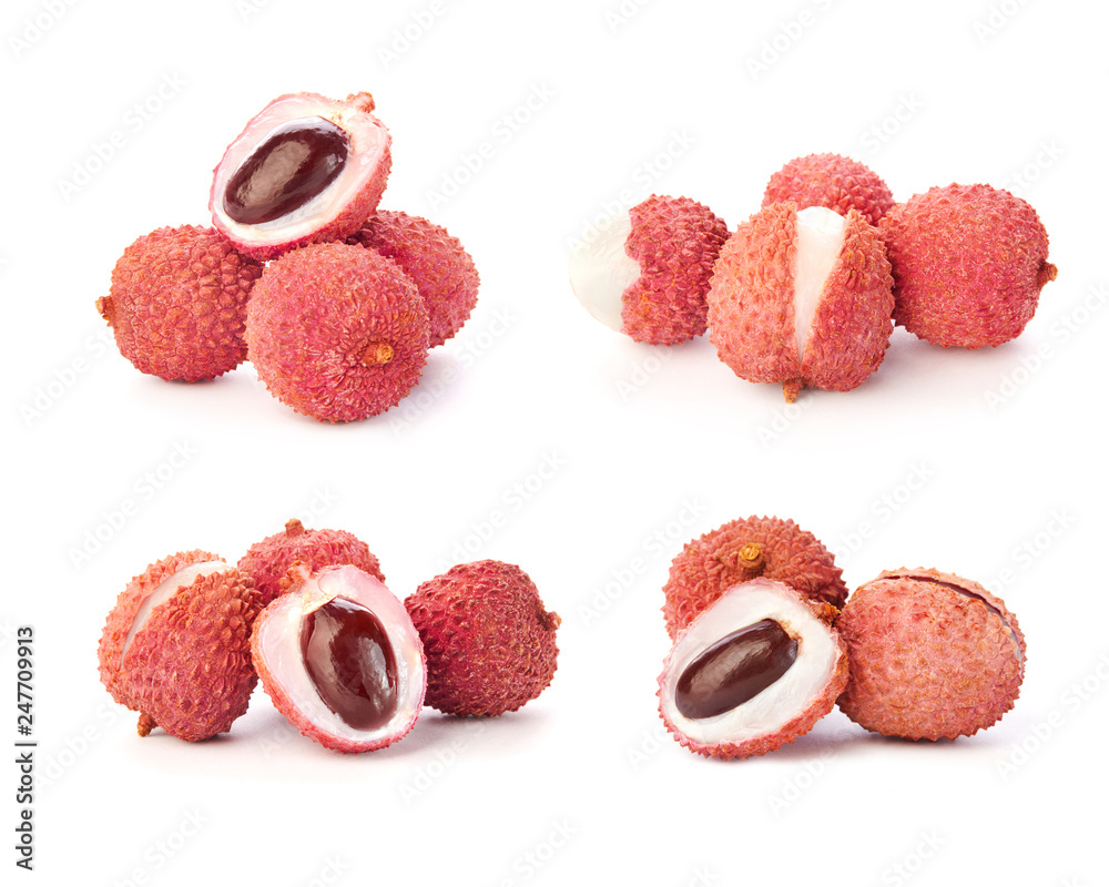 Set fresh lychee the skin is cut, whole, cut in half, with bone ...
