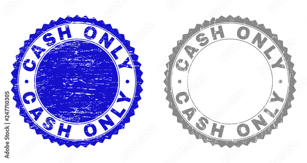Grunge CASH ONLY stamp seals isolated on a white background. Rosette ...