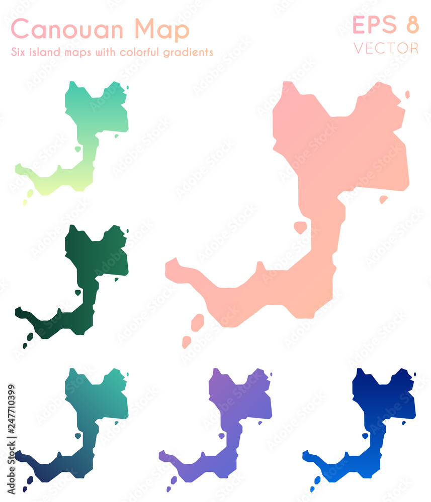 Map of Canouan with beautiful gradients. Appealing set of Canouan maps ...