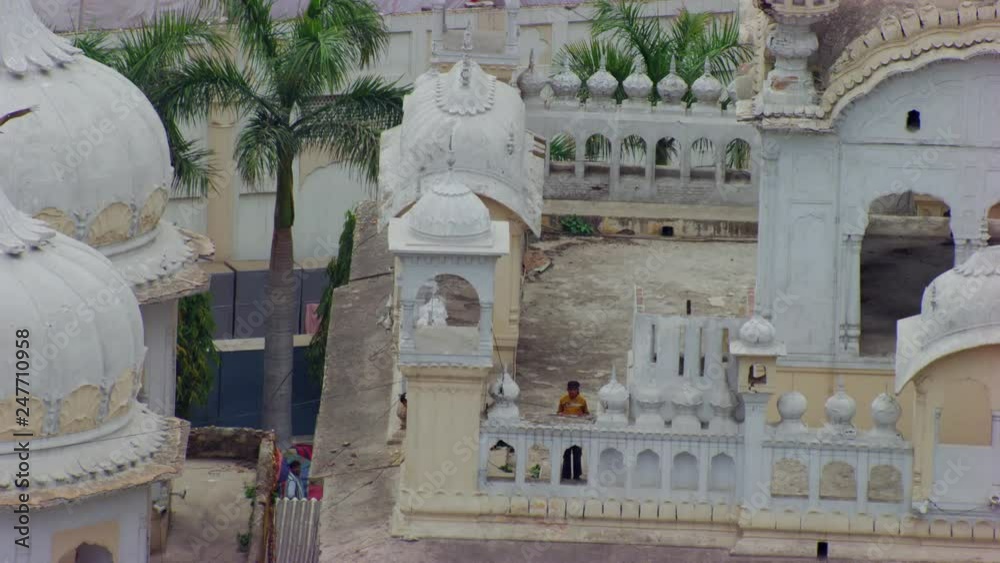 A close up drone view of the minarets of the Sikh`s Temple, A Sikh ...