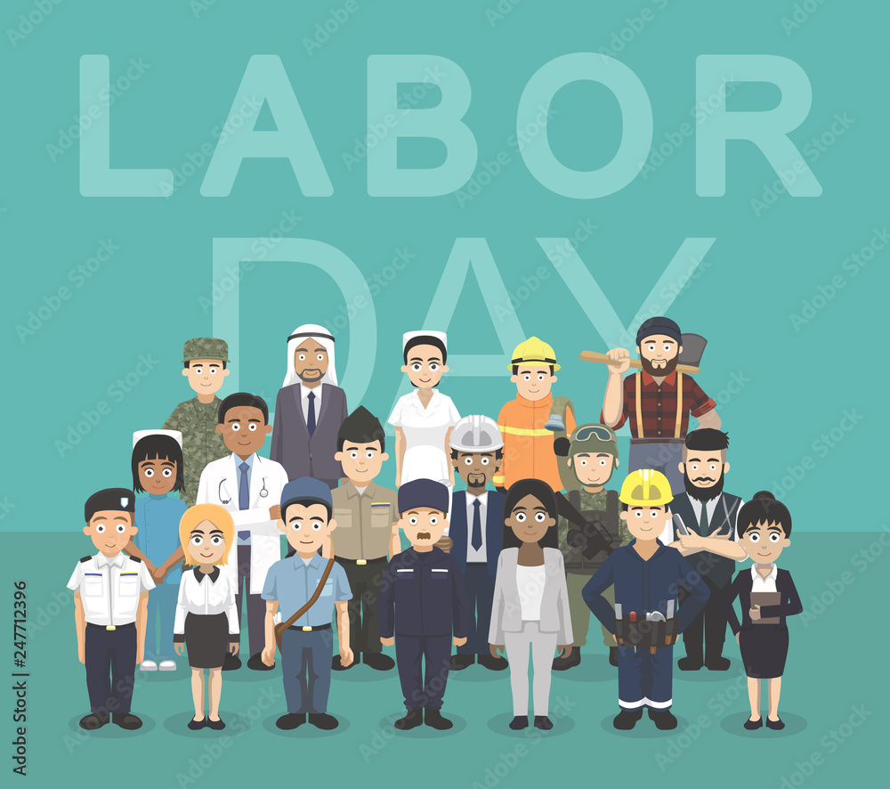 Labor Day Worker Occupation Cute Characters Cartoon Vector Illustration ...