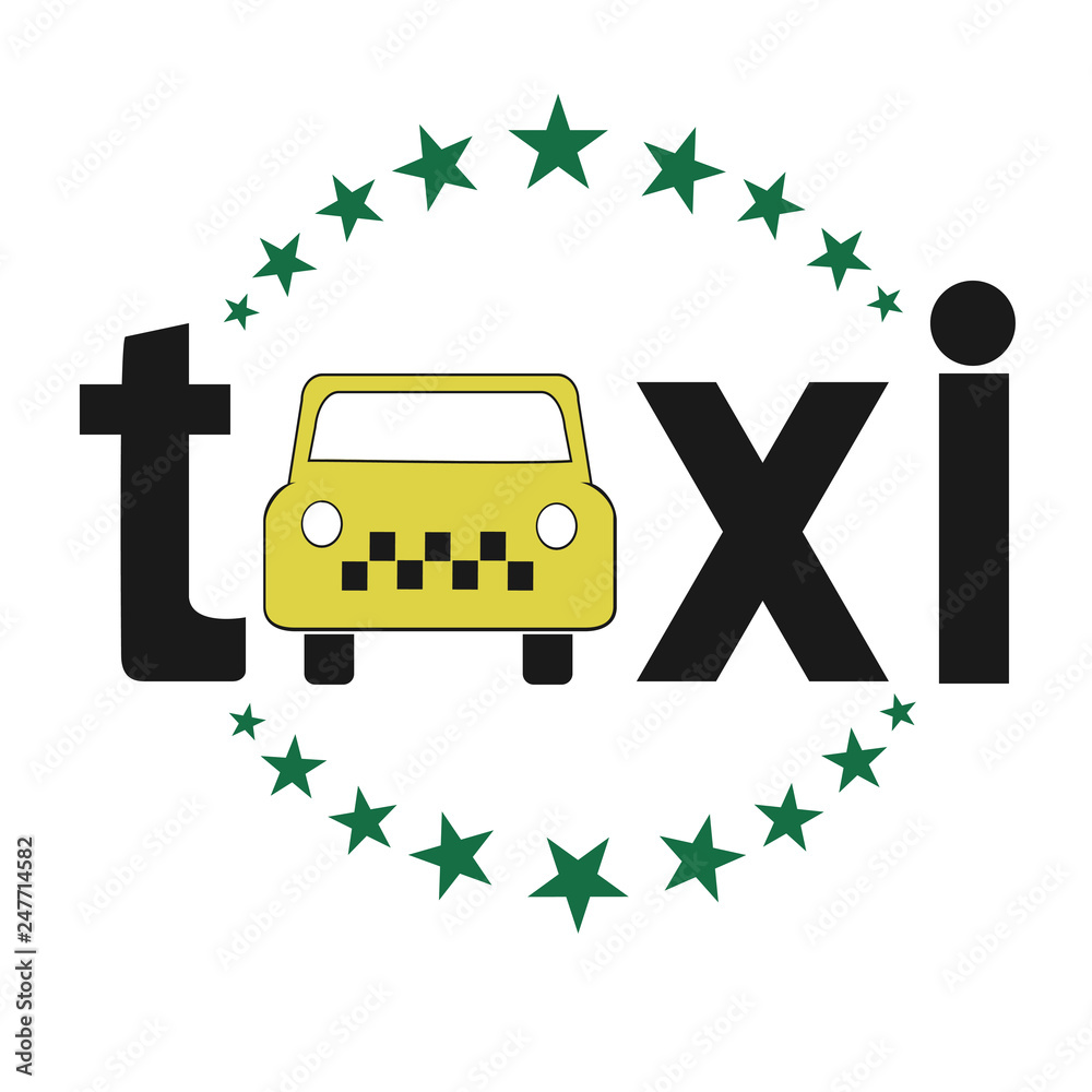 Vector flat taxi logo isolated on white background. Car face icon ...