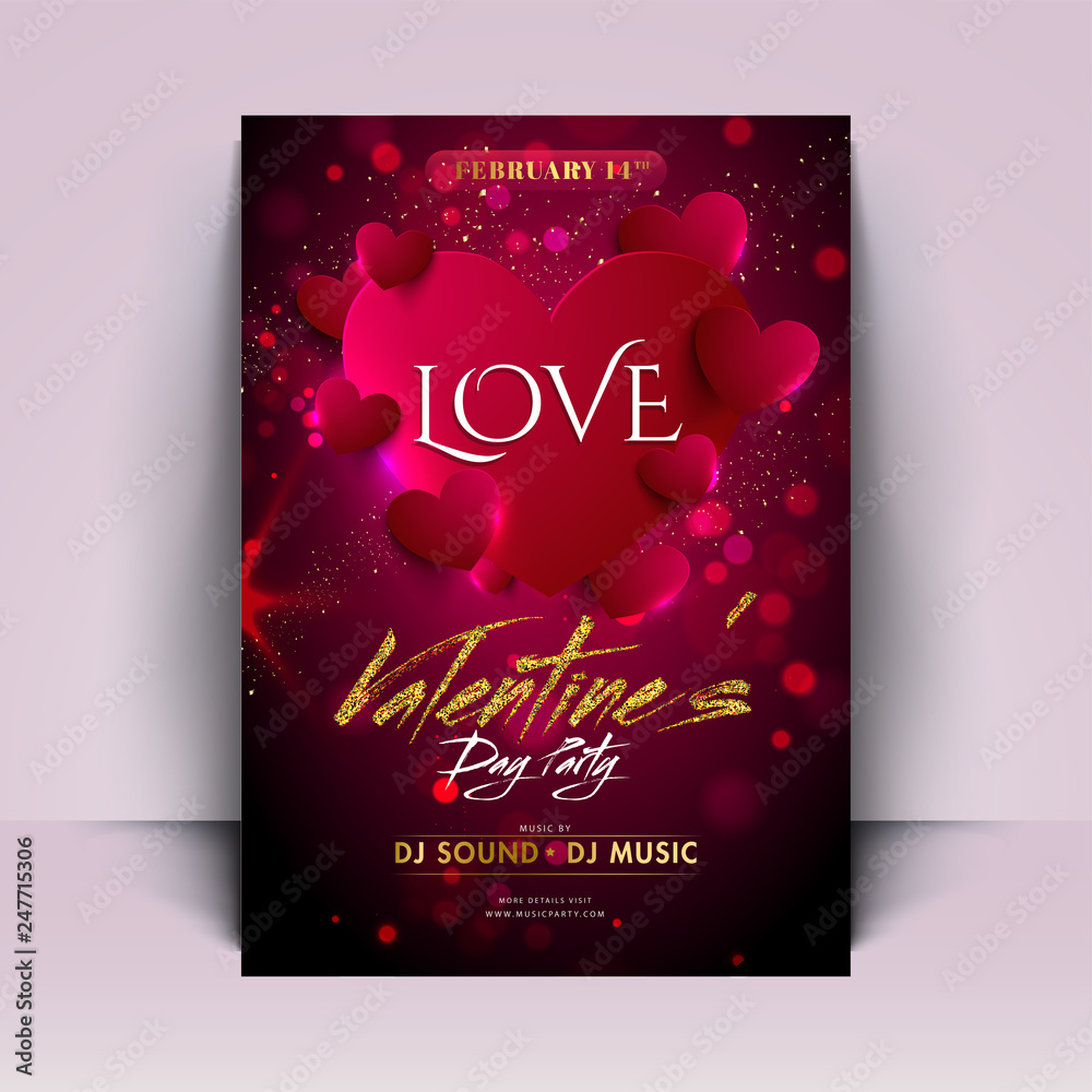 Love invitation card or template design with paper cut heart shapes on ...