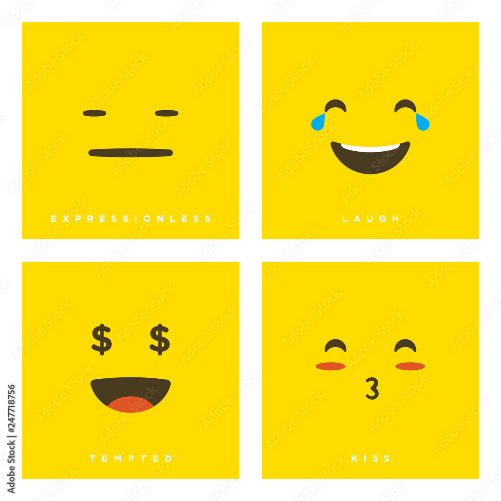 High quality vector cartoon set with laugh, expressionless, tempted and ...