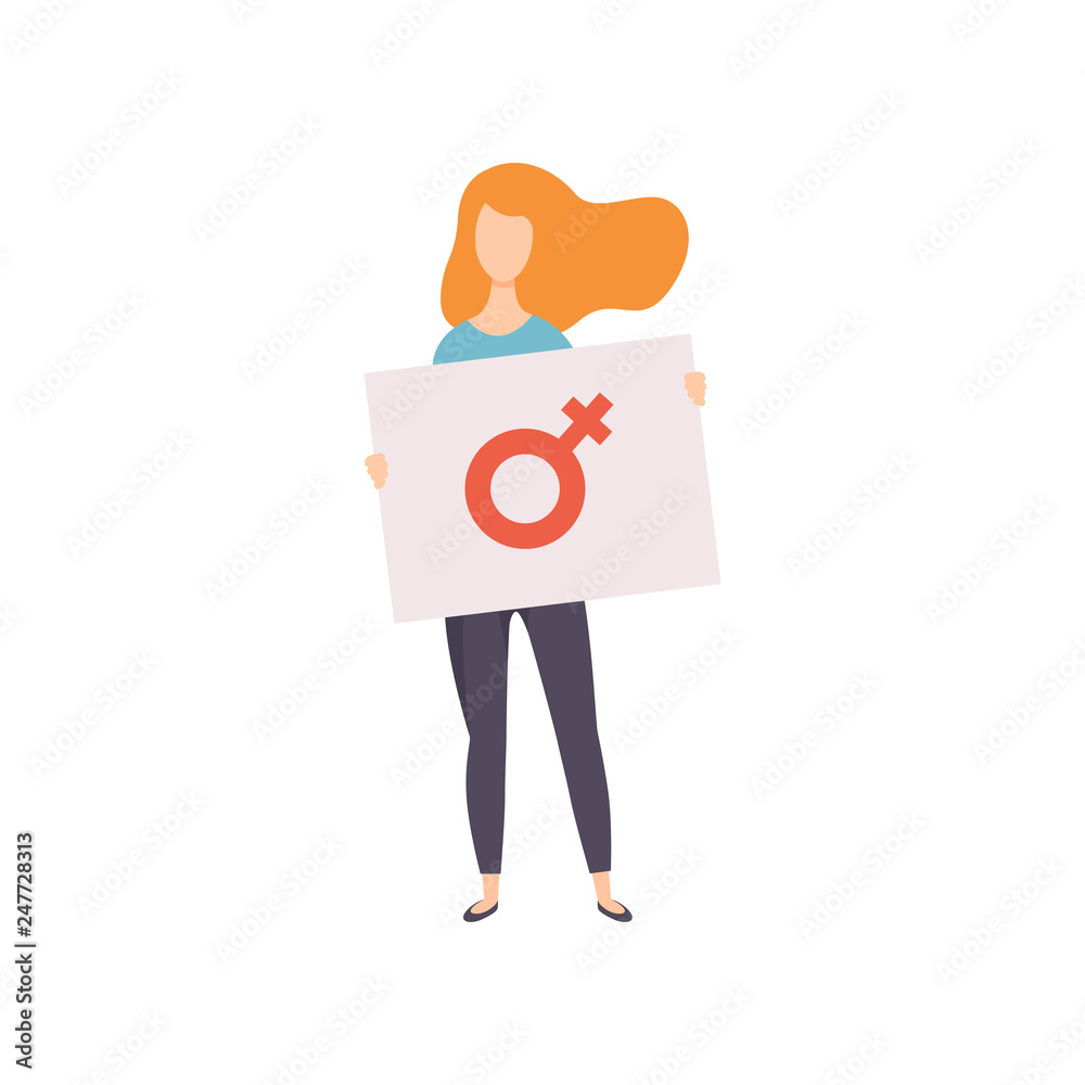 Young Woman Standing and Holding Banner with Gender Sign, Girls ...