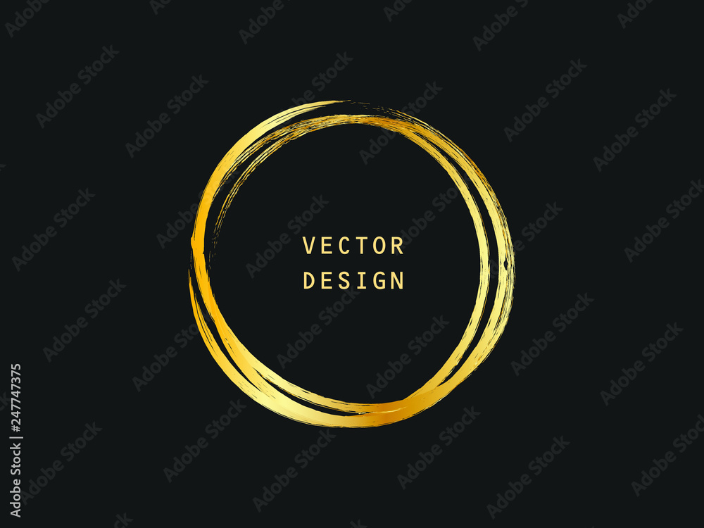 Metalic gold circle shape. Label, logo design element, frame. Brush ...